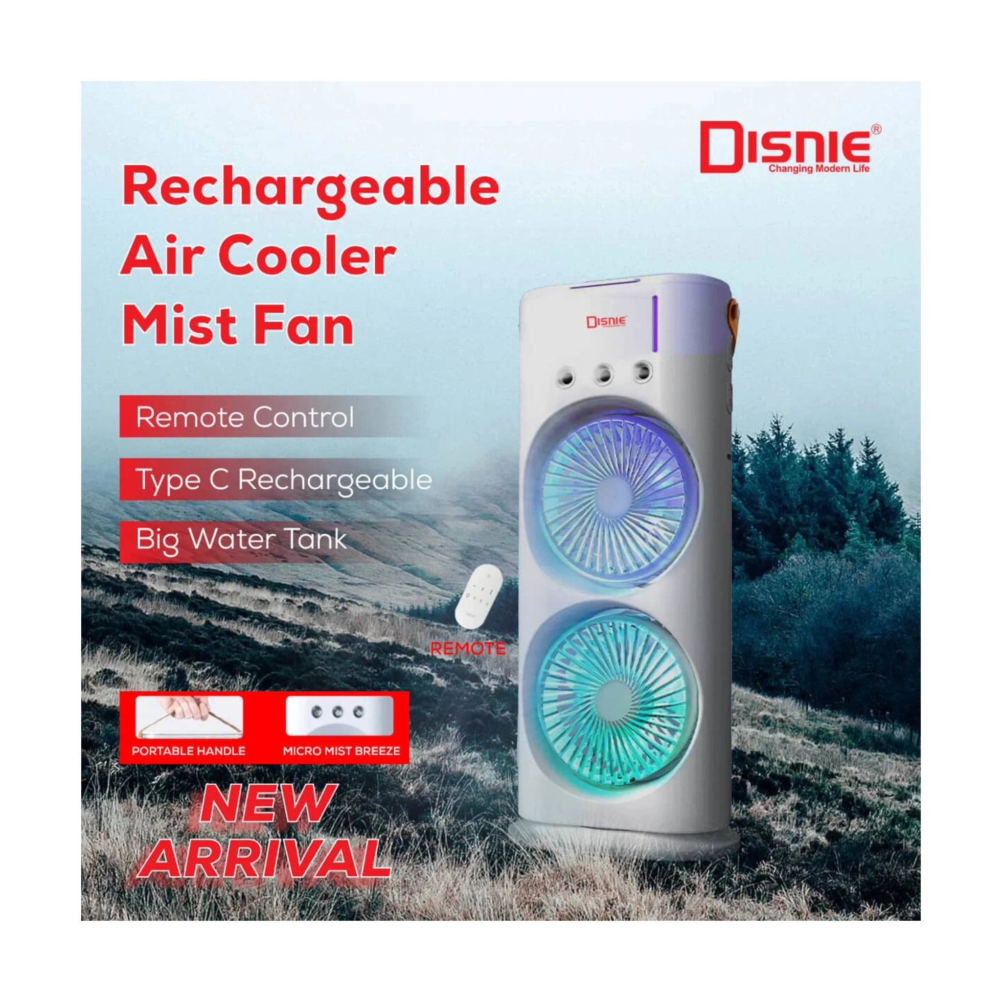 Rechargeable Double Head Portable Mini Air Cooling Mist Fan with Remot ...
